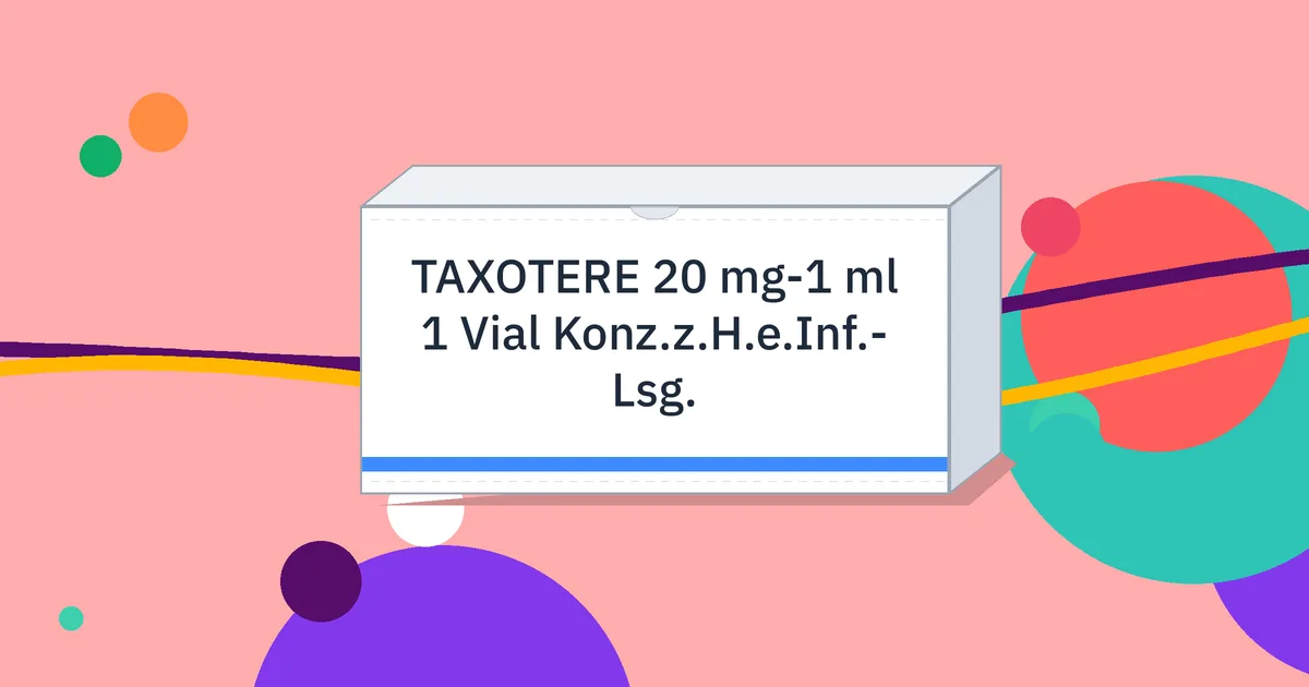 Symbolbild: Packung mit der Aufschrift TAXOTERE 20 mg-1 ml 1 Vial Konz.z.H.e.Inf.-Lsg. (PZN 05859388) – Verfügbarkeit und Bezug in Apotheken in Frankfurt am Main