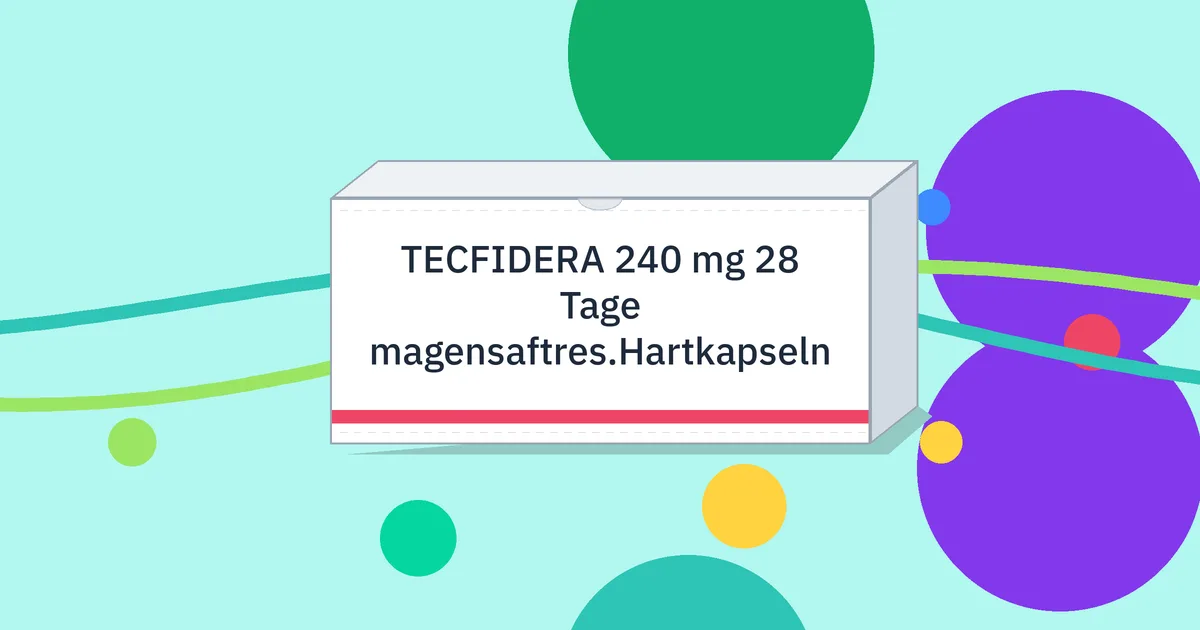 Symbolbild: Packung mit der Aufschrift TECFIDERA 240 mg 28 Tage magensaftres.Hartkapseln (PZN 04870548) – Verfügbarkeit und Bezug in Apotheken in Frankfurt am Main