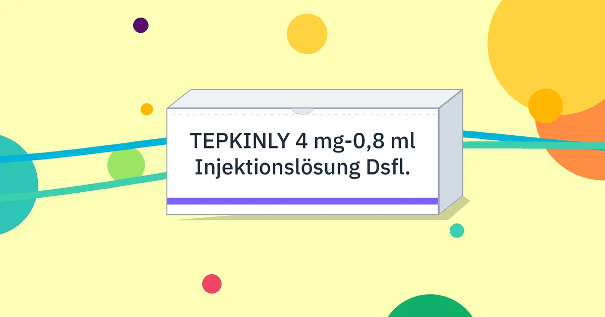Symbolbild: Packung mit der Aufschrift TEPKINLY 4 mg-0,8 ml Injektionslösung Dsfl. (PZN 19293625) – Verfügbarkeit und Bezug in Apotheken in Frankfurt am Main