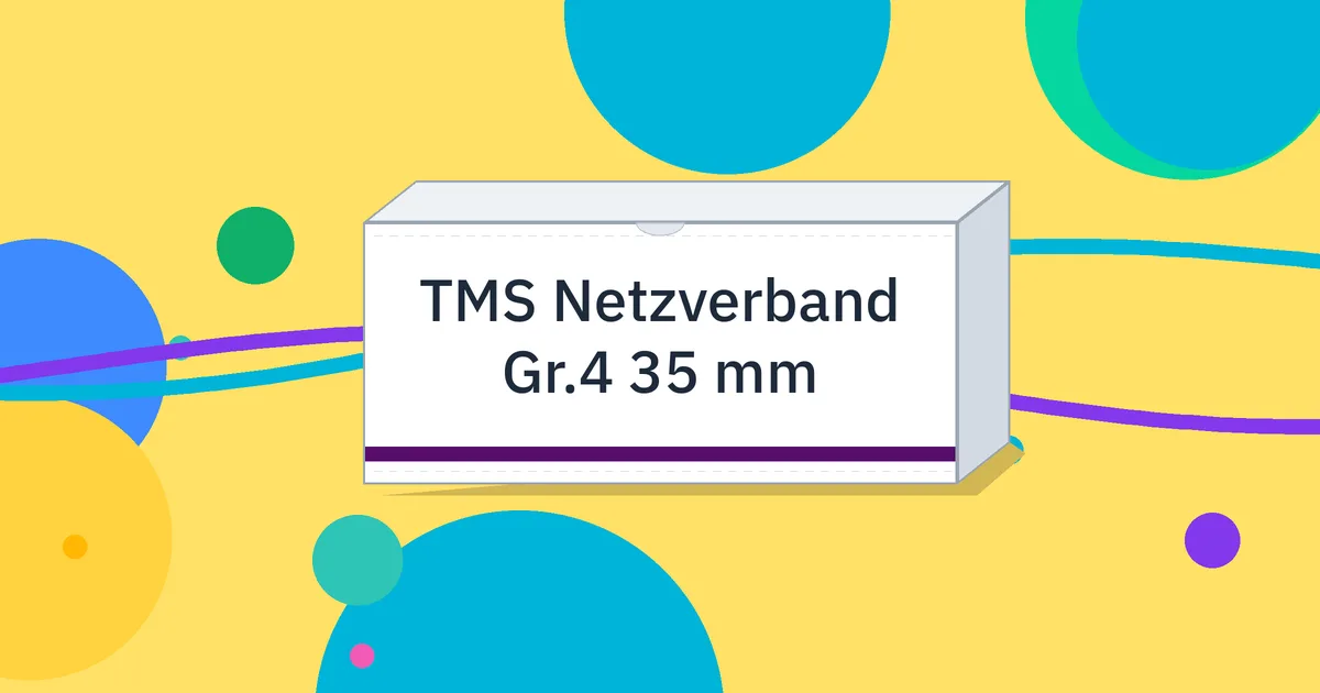 Symbolbild: Packung mit der Aufschrift TMS Netzverband Gr.4 35 mm (PZN 18316324) – Verfügbarkeit und Bezug in Apotheken in Frankfurt am Main