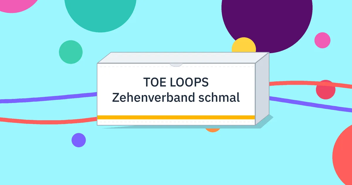 Symbolbild: Packung mit der Aufschrift TOE LOOPS Zehenverband schmal (PZN 06711363) – Verfügbarkeit und Bezug in Apotheken in Frankfurt am Main