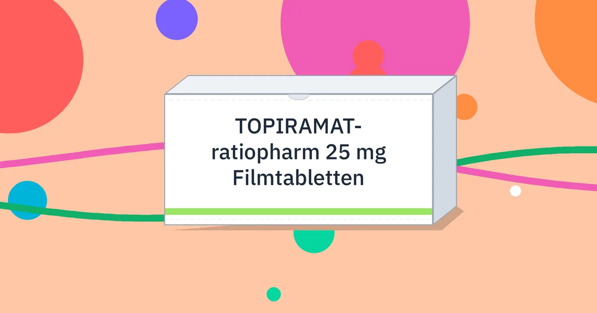 Symbolbild: Packung mit der Aufschrift TOPIRAMAT-ratiopharm 25 mg Filmtabletten (PZN 09001478) – Verfügbarkeit und Bezug in Apotheken in Frankfurt am Main