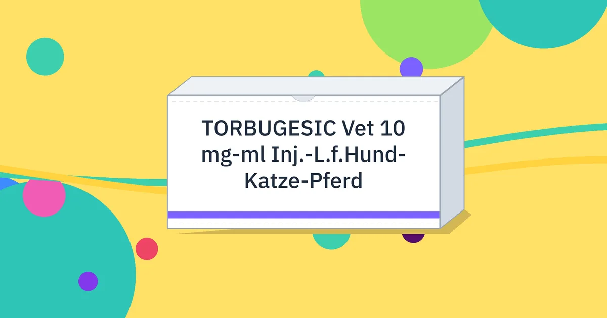 Symbolbild: Packung mit der Aufschrift TORBUGESIC Vet 10 mg-ml Inj.-L.f.Hund-Katze-Pferd (PZN 11283509) – Verfügbarkeit und Bezug in Apotheken in Frankfurt am Main