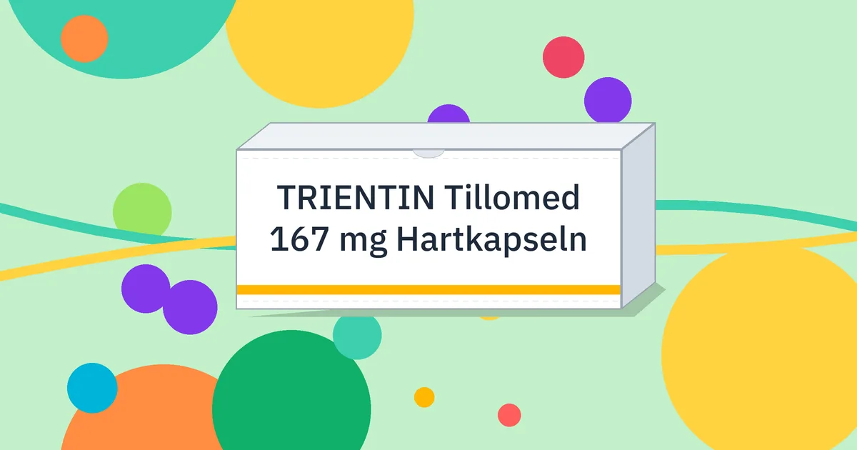 Symbolbild: Packung mit der Aufschrift TRIENTIN Tillomed 167 mg Hartkapseln (PZN 17899134) – Verfügbarkeit und Bezug in Apotheken in Frankfurt am Main