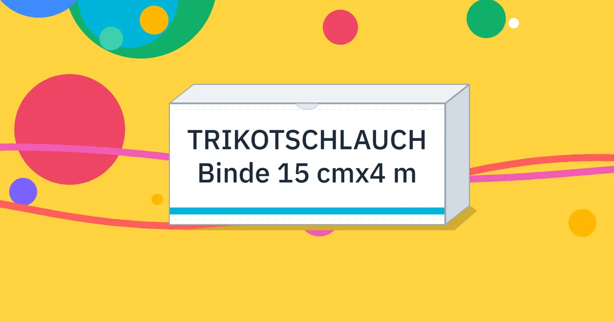 Symbolbild: Packung mit der Aufschrift TRIKOTSCHLAUCH Binde 15 cmx4 m (PZN 01048983) – Verfügbarkeit und Bezug in Apotheken in Frankfurt am Main