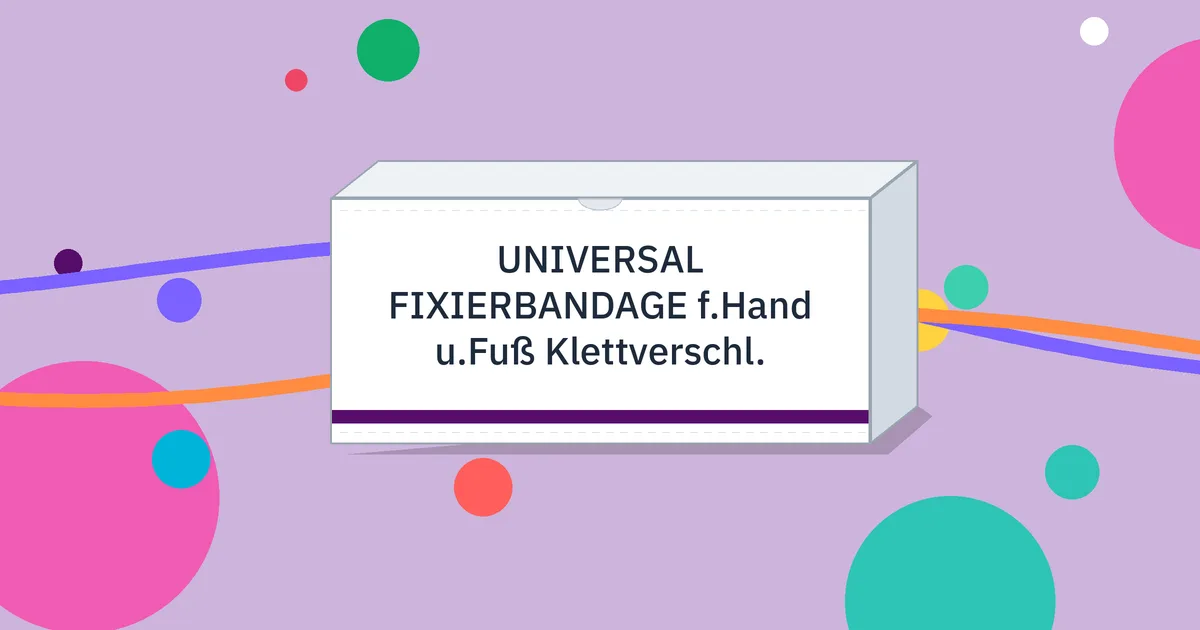 Symbolbild: Packung mit der Aufschrift UNIVERSAL FIXIERBANDAGE f.Hand u.Fuß Klettverschl. (PZN 18776468) – Verfügbarkeit und Bezug in Apotheken in Frankfurt am Main
