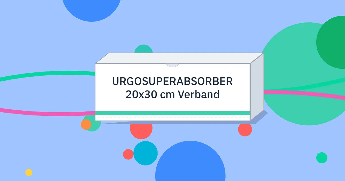Symbolbild: Packung mit der Aufschrift URGOSUPERABSORBER 20x30 cm Verband (PZN 07110849) – Verfügbarkeit und Bezug in Apotheken in Frankfurt am Main