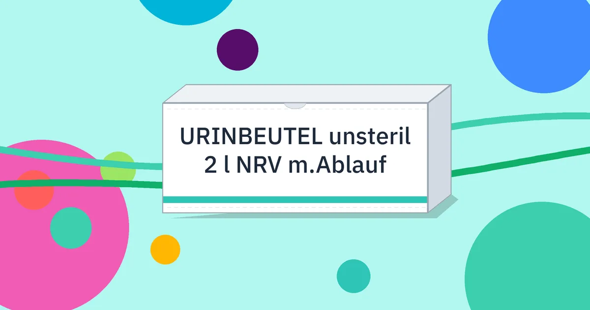Symbolbild: Packung mit der Aufschrift URINBEUTEL unsteril 2 l NRV m.Ablauf (PZN 03141540) – Verfügbarkeit und Bezug in Apotheken in Frankfurt am Main