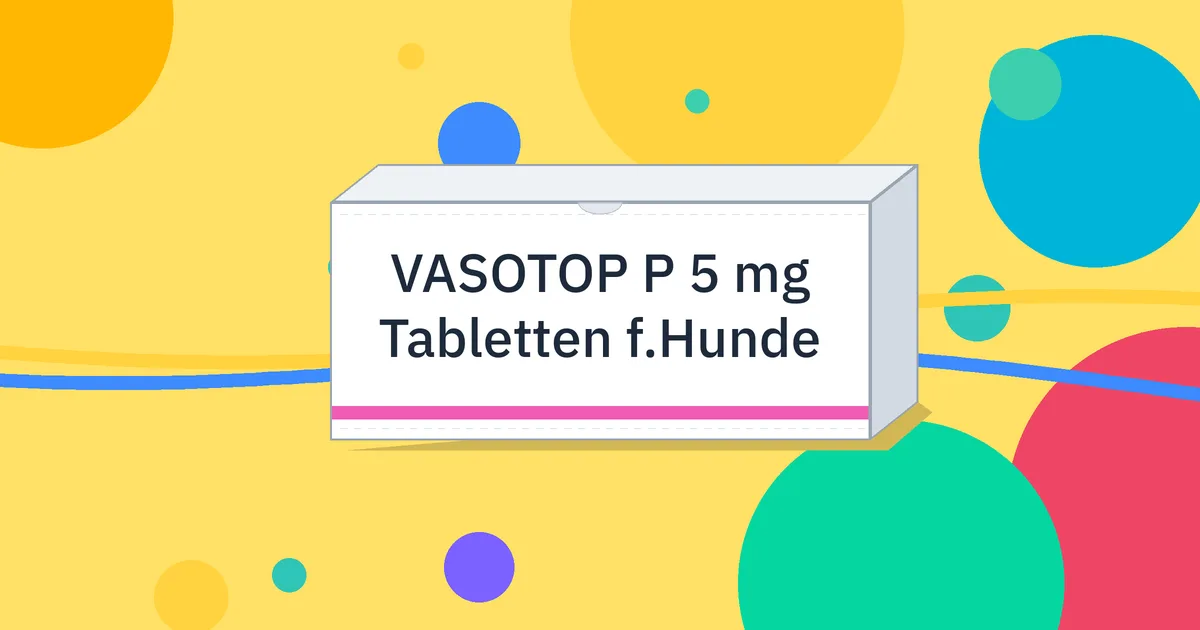 Symbolbild: Packung mit der Aufschrift VASOTOP P 5 mg Tabletten f.Hunde (PZN 02553542) – Verfügbarkeit und Bezug in Apotheken in Frankfurt am Main