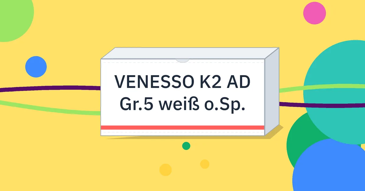 Symbolbild: Packung mit der Aufschrift VENESSO K2 AD Gr.5 weiß o.Sp. (PZN 03260411) – Verfügbarkeit und Bezug in Apotheken in Frankfurt am Main