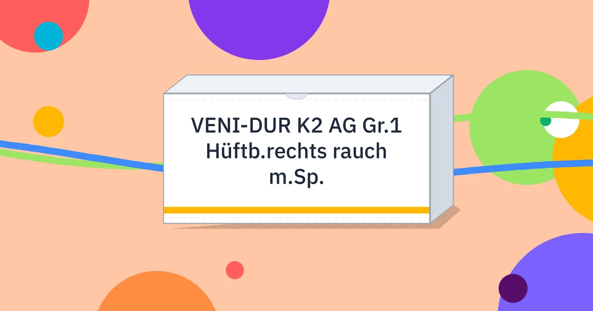 Symbolbild: Packung mit der Aufschrift VENI-DUR K2 AG Gr.1 Hüftb.rechts rauch m.Sp. (PZN 03248829) – Verfügbarkeit und Bezug in Apotheken in Frankfurt am Main