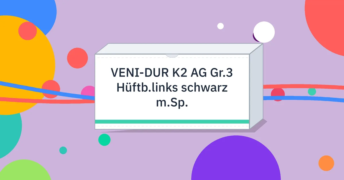 Symbolbild: Packung mit der Aufschrift VENI-DUR K2 AG Gr.3 Hüftb.links schwarz m.Sp. (PZN 03249941) – Verfügbarkeit und Bezug in Apotheken in Frankfurt am Main