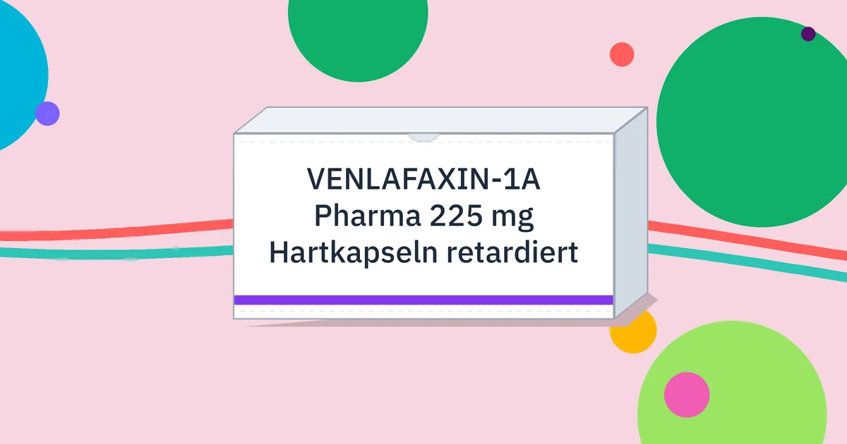 Symbolbild: Packung mit der Aufschrift VENLAFAXIN-1A Pharma 225 mg Hartkapseln retardiert (PZN 14039431) – Verfügbarkeit und Bezug in Apotheken in Frankfurt am Main