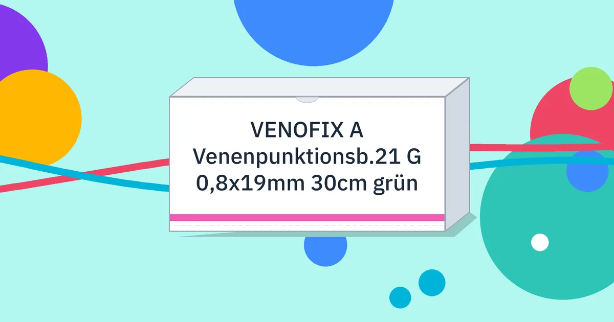 Symbolbild: Packung mit der Aufschrift VENOFIX A Venenpunktionsb.21 G 0,8x19mm 30cm grün (PZN 02415478) – Verfügbarkeit und Bezug in Apotheken in Frankfurt am Main