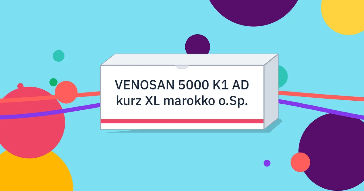 Symbolbild: Packung mit der Aufschrift VENOSAN 5000 K1 AD kurz XL marokko o.Sp. (PZN 14430974) – Verfügbarkeit und Bezug in Apotheken in Frankfurt am Main