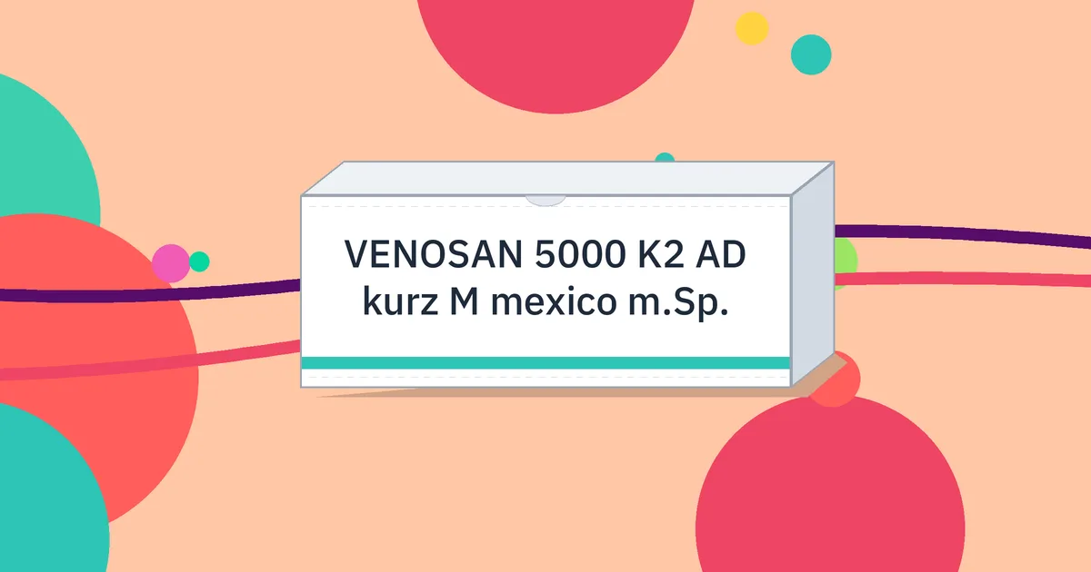 Symbolbild: Packung mit der Aufschrift VENOSAN 5000 K2 AD kurz M mexico m.Sp. (PZN 14430000) – Verfügbarkeit und Bezug in Apotheken in Frankfurt am Main