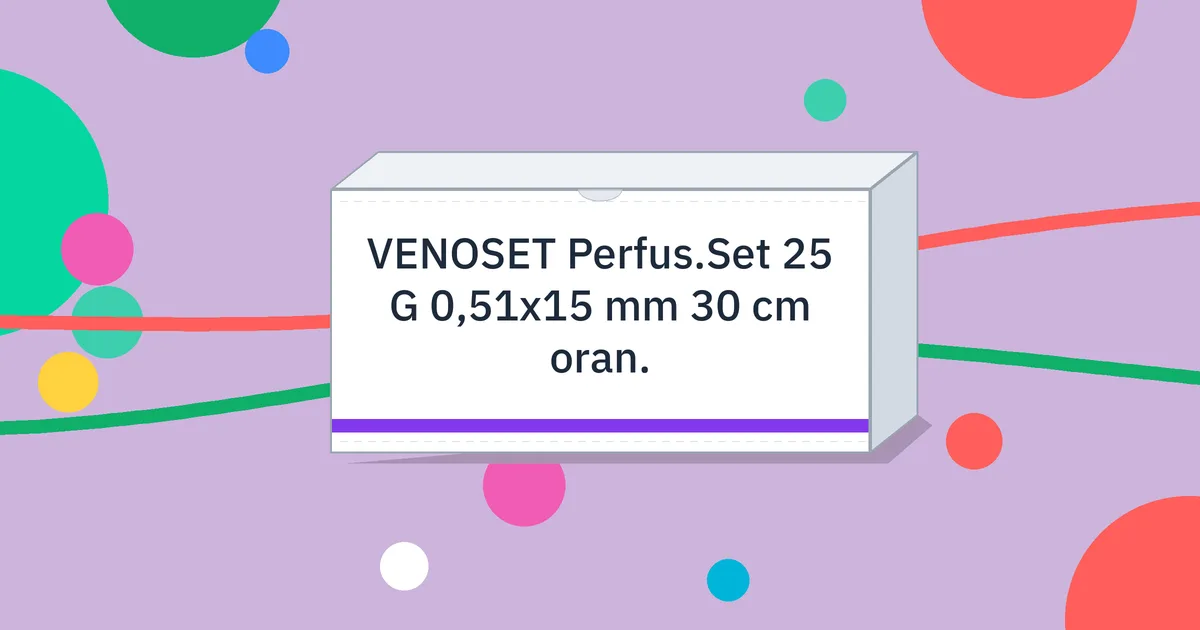 Symbolbild: Packung mit der Aufschrift VENOSET Perfus.Set 25 G 0,51x15 mm 30 cm oran. (PZN 13846856) – Verfügbarkeit und Bezug in Apotheken in Frankfurt am Main