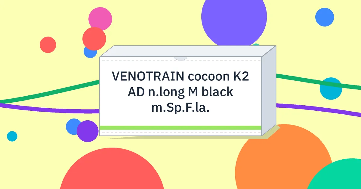 Symbolbild: Packung mit der Aufschrift VENOTRAIN cocoon K2 AD n.long M black m.Sp.F.la. (PZN 14401903) – Verfügbarkeit und Bezug in Apotheken in Frankfurt am Main
