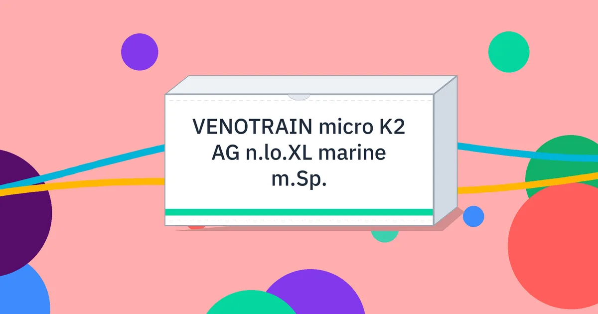 Symbolbild: Packung mit der Aufschrift VENOTRAIN micro K2 AG n.lo.XL marine m.Sp. (PZN 04330792) – Verfügbarkeit und Bezug in Apotheken in Frankfurt am Main