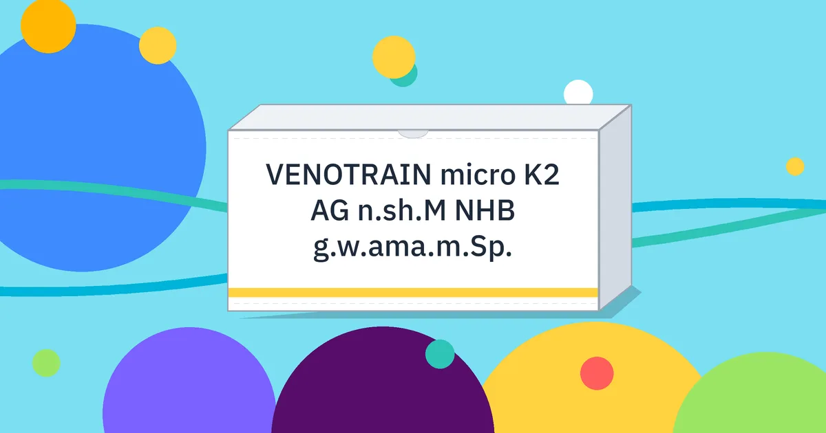 Symbolbild: Packung mit der Aufschrift VENOTRAIN micro K2 AG n.sh.M NHB g.w.ama.m.Sp. (PZN 09024462) – Verfügbarkeit und Bezug in Apotheken in Frankfurt am Main