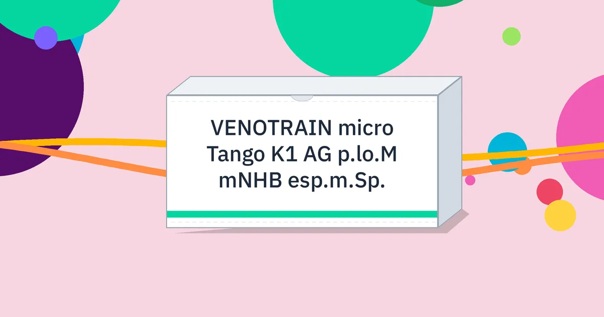Symbolbild: Packung mit der Aufschrift VENOTRAIN micro Tango K1 AG p.lo.M mNHB esp.m.Sp. (PZN 17759947) – Verfügbarkeit und Bezug in Apotheken in Frankfurt am Main