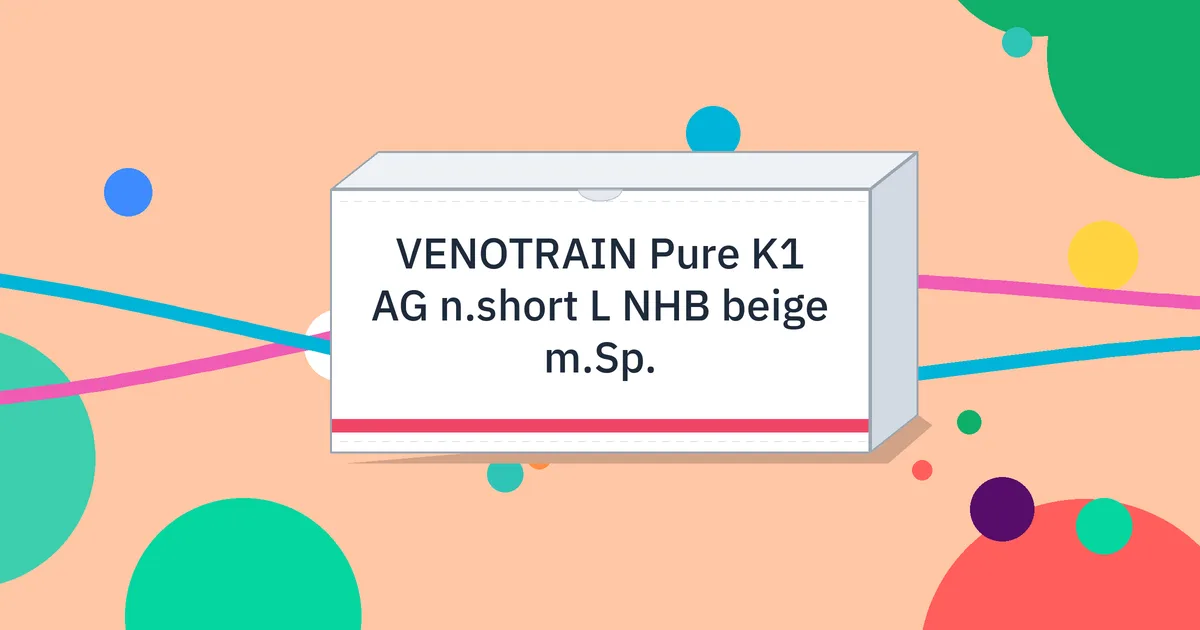 Symbolbild: Packung mit der Aufschrift VENOTRAIN Pure K1 AG n.short L NHB beige m.Sp. (PZN 18147123) – Verfügbarkeit und Bezug in Apotheken in Frankfurt am Main