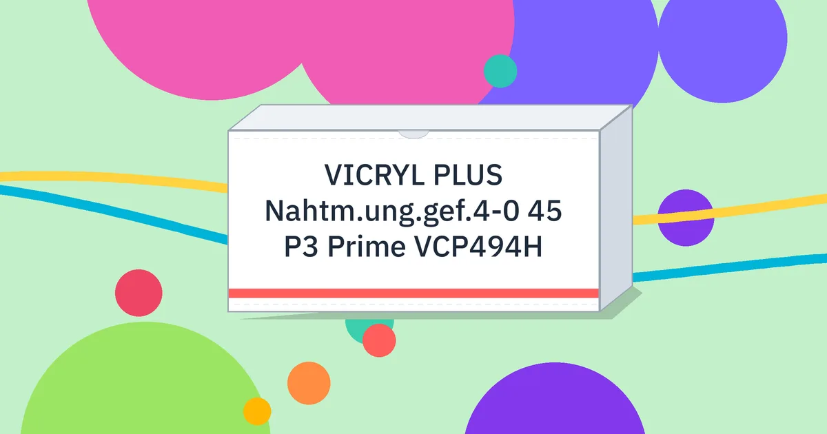 Symbolbild: Packung mit der Aufschrift VICRYL PLUS Nahtm.ung.gef.4-0 45 P3 Prime VCP494H (PZN 16256233) – Verfügbarkeit und Bezug in Apotheken in Frankfurt am Main