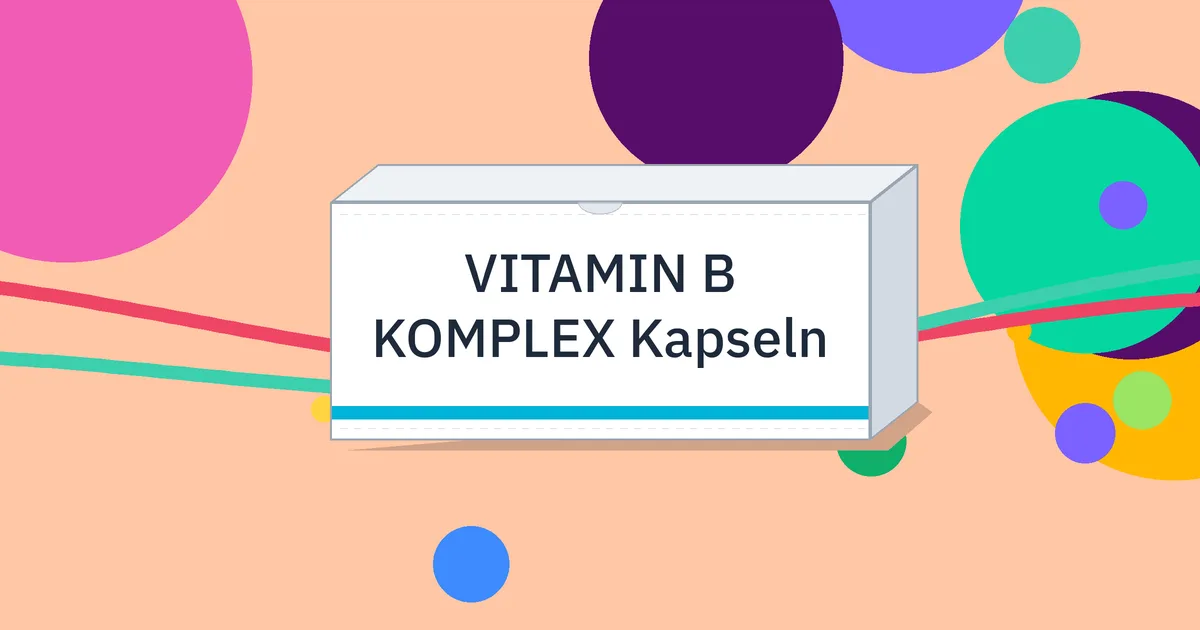 Symbolbild: Packung mit der Aufschrift VITAMIN B KOMPLEX Kapseln (PZN 12512337) – Verfügbarkeit und Bezug in Apotheken in Frankfurt am Main