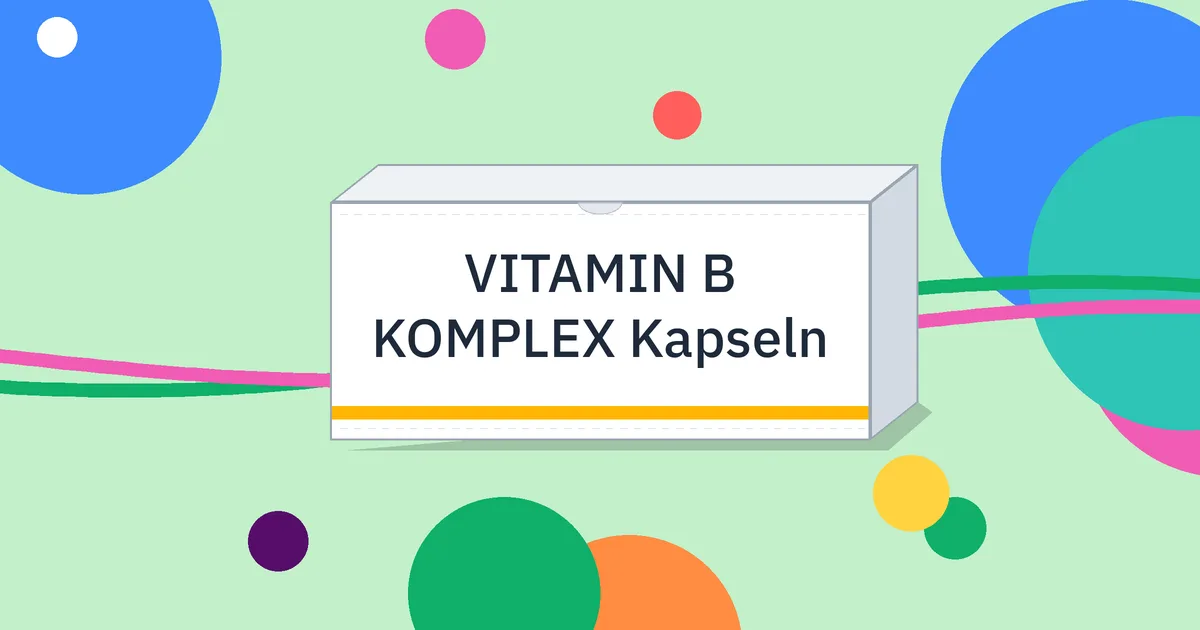 Symbolbild: Packung mit der Aufschrift VITAMIN B KOMPLEX Kapseln (PZN 19551240) – Verfügbarkeit und Bezug in Apotheken in Frankfurt am Main