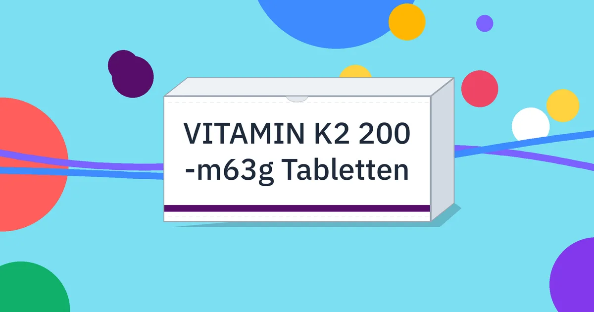 Symbolbild: Packung mit der Aufschrift VITAMIN K2 200 -m63g Tabletten (PZN 13509604) – Verfügbarkeit und Bezug in Apotheken in Frankfurt am Main