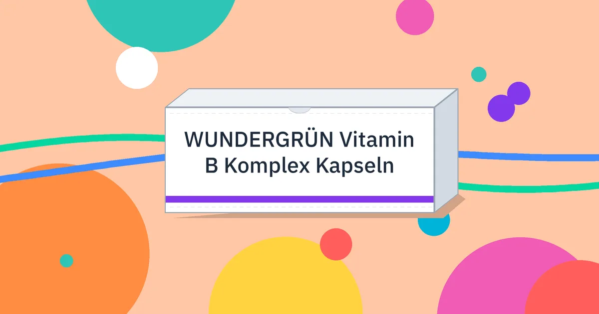 Symbolbild: Packung mit der Aufschrift WUNDERGRÜN Vitamin B Komplex Kapseln (PZN 18391449) – Verfügbarkeit und Bezug in Apotheken in Frankfurt am Main