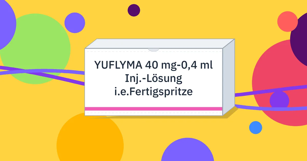Symbolbild: Packung mit der Aufschrift YUFLYMA 40 mg-0,4 ml Inj.-Lösung i.e.Fertigspritze (PZN 17869788) – Verfügbarkeit und Bezug in Apotheken in Frankfurt am Main