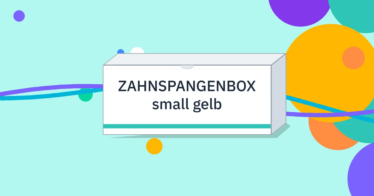 Symbolbild: Packung mit der Aufschrift ZAHNSPANGENBOX small gelb (PZN 10988372) – Verfügbarkeit und Bezug in Apotheken in Frankfurt am Main