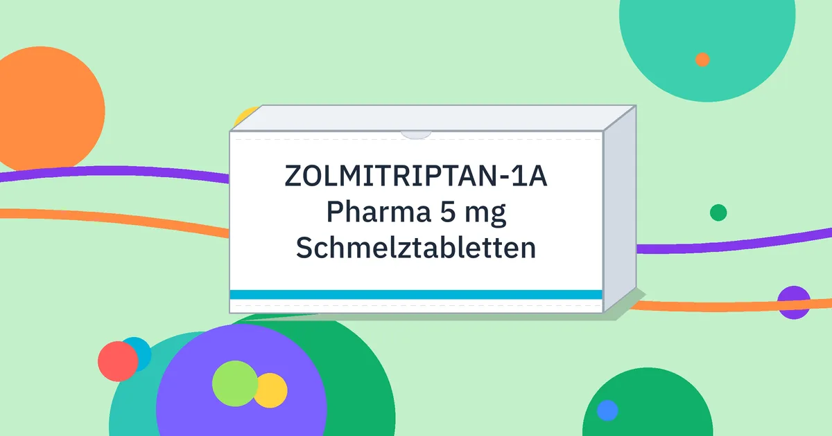 Symbolbild: Packung mit der Aufschrift ZOLMITRIPTAN-1A Pharma 5 mg Schmelztabletten (PZN 09528978) – Verfügbarkeit und Bezug in Apotheken in Frankfurt am Main
