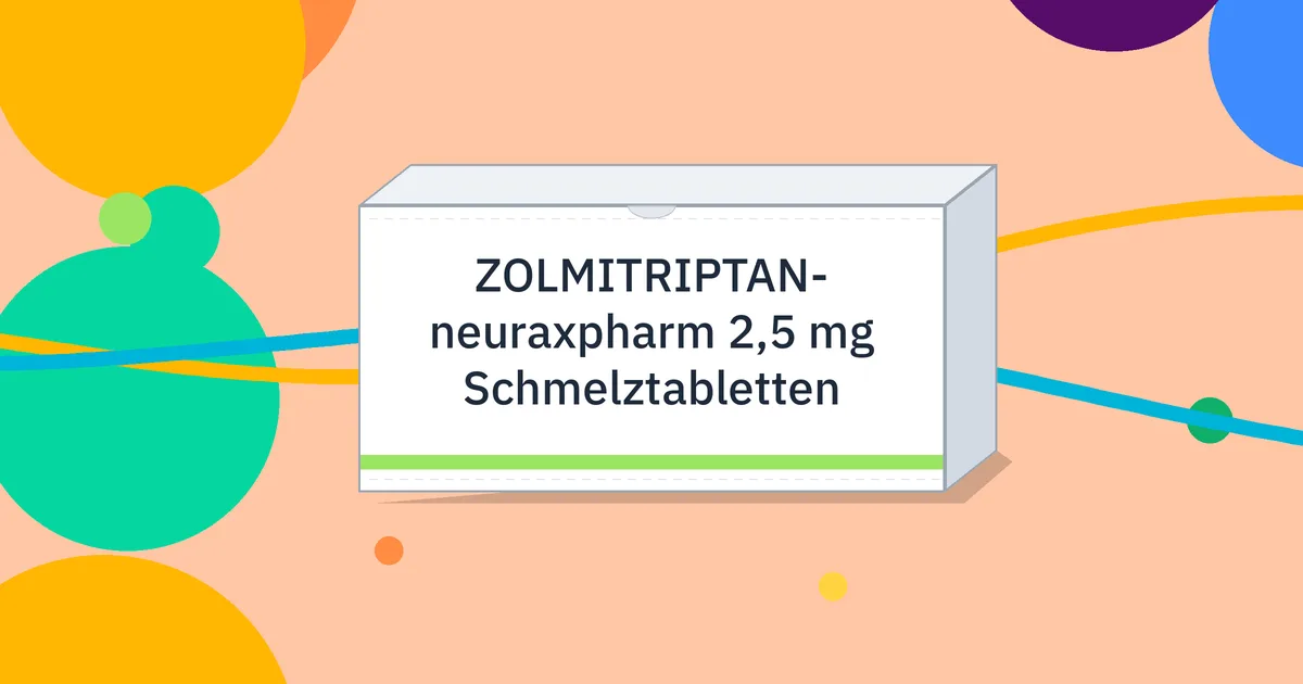 Symbolbild: Packung mit der Aufschrift ZOLMITRIPTAN-neuraxpharm 2,5 mg Schmelztabletten (PZN 09536759) – Verfügbarkeit und Bezug in Apotheken in Frankfurt am Main