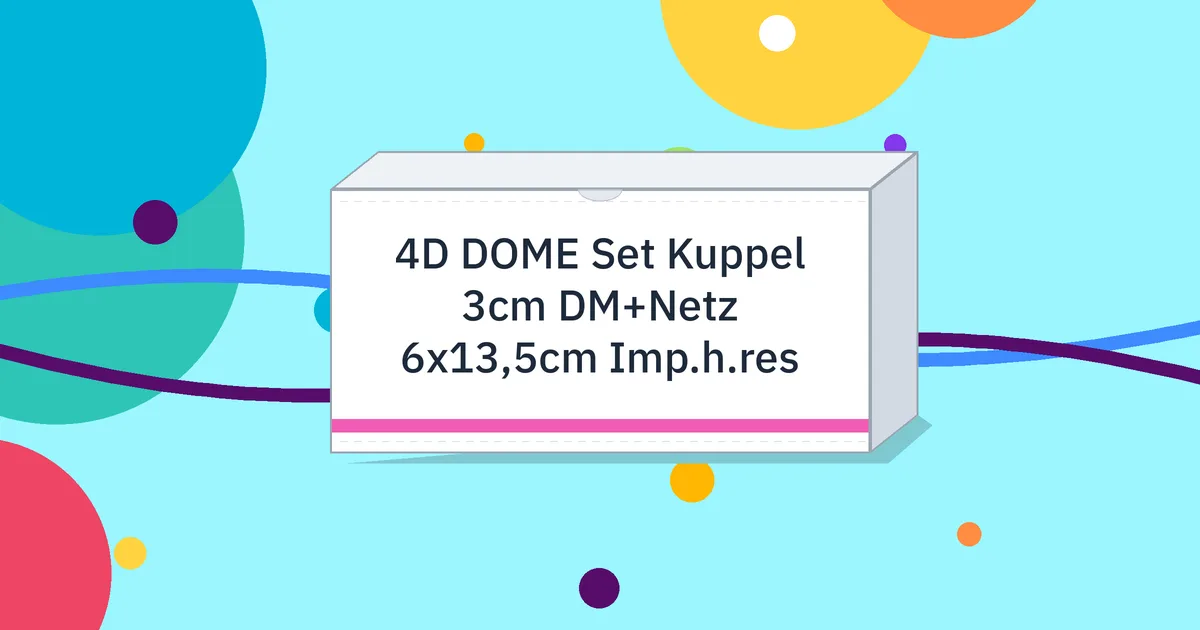Symbolbild: Packung mit der Aufschrift 4D DOME Set Kuppel 3cm DM+Netz 6x13,5cm Imp.h.res (PZN 19505139) – Verfügbarkeit und Bezug in Apotheken in Frankfurt am Main