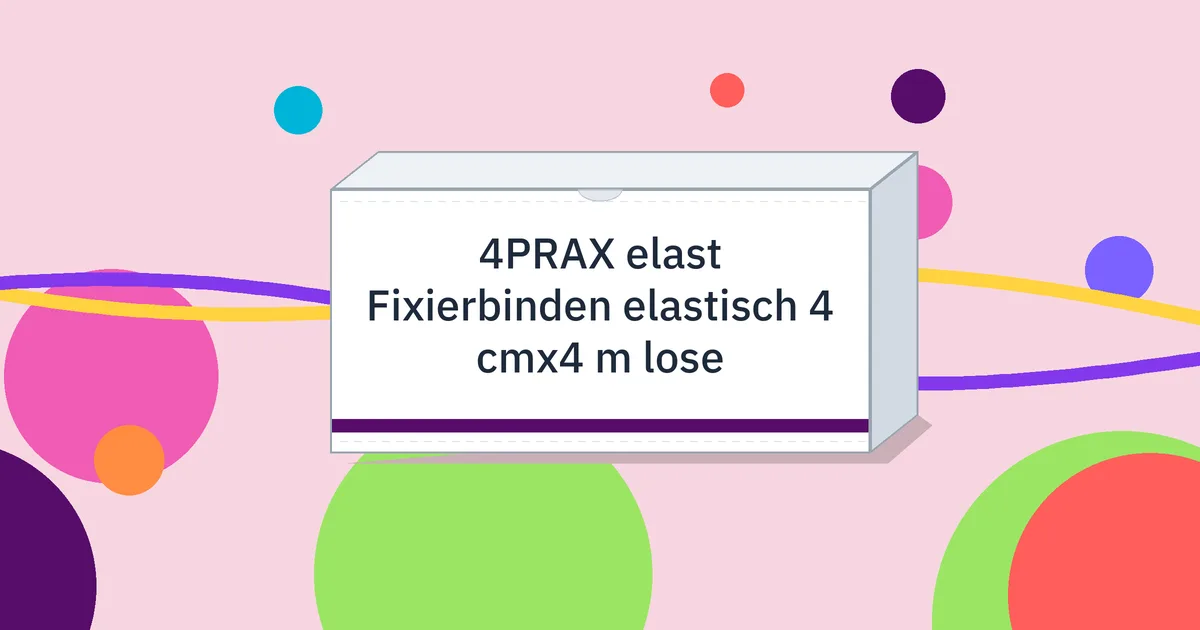 Symbolbild: Packung mit der Aufschrift 4PRAX elast Fixierbinden elastisch 4 cmx4 m lose (PZN 20230044) – Verfügbarkeit und Bezug in Apotheken in Frankfurt am Main