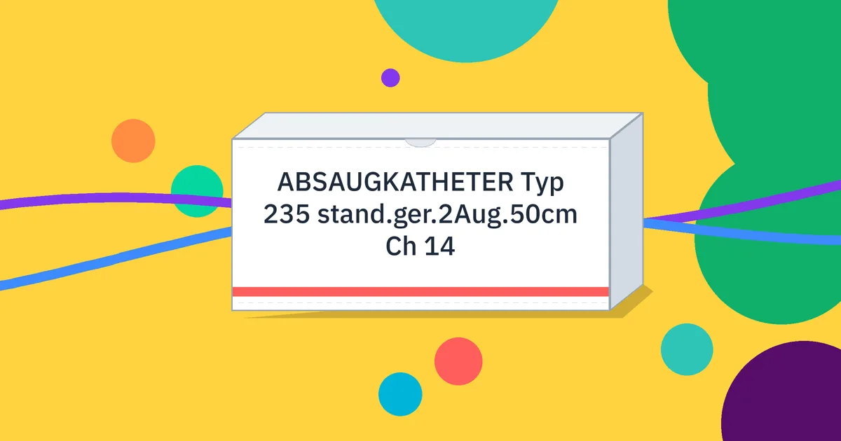 Symbolbild: Packung mit der Aufschrift ABSAUGKATHETER Typ 235 stand.ger.2Aug.50cm Ch 14 (PZN 16598979) – Verfügbarkeit und Bezug in Apotheken in Frankfurt am Main