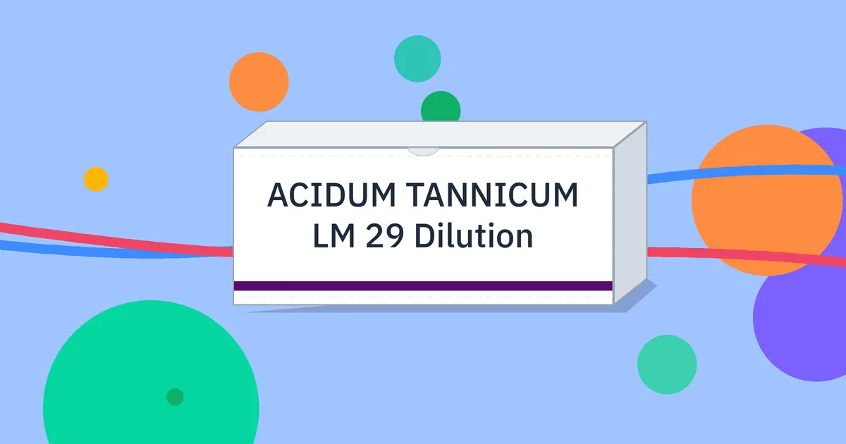 Symbolbild: Packung mit der Aufschrift ACIDUM TANNICUM LM 29 Dilution (PZN 13286179) – Verfügbarkeit und Bezug in Apotheken in Frankfurt am Main