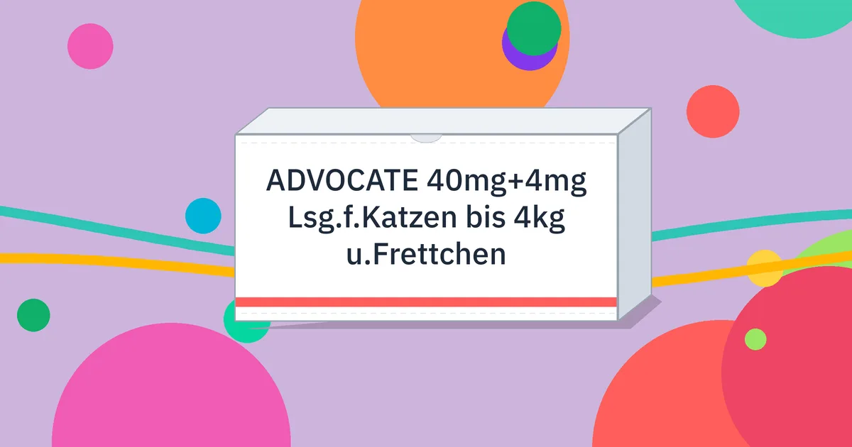 Symbolbild: Packung mit der Aufschrift ADVOCATE 40mg+4mg Lsg.f.Katzen bis 4kg u.Frettchen (PZN 14372194) – Verfügbarkeit und Bezug in Apotheken in Frankfurt am Main