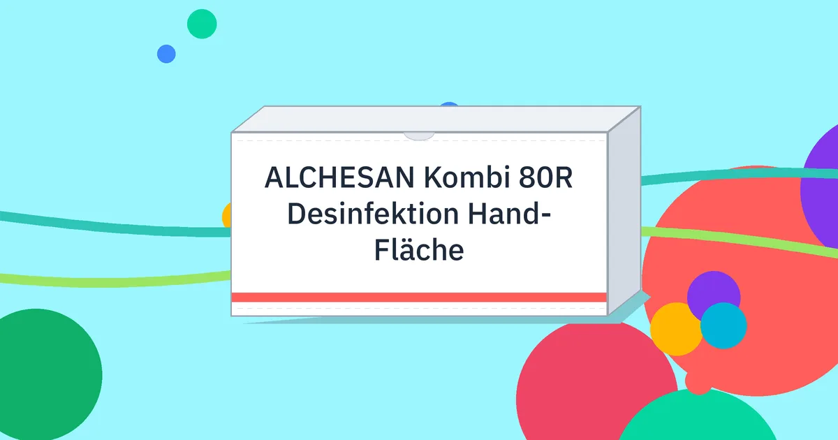 Symbolbild: Packung mit der Aufschrift ALCHESAN Kombi 80R Desinfektion Hand-Fläche (PZN 18059123) – Verfügbarkeit und Bezug in Apotheken in Frankfurt am Main