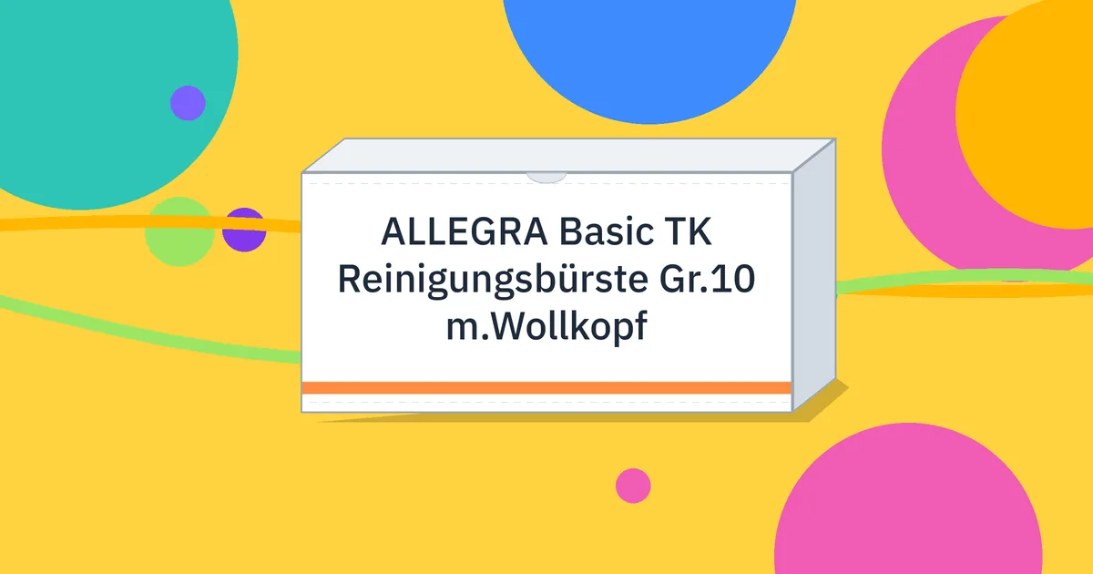 Symbolbild: Packung mit der Aufschrift ALLEGRA Basic TK Reinigungsbürste Gr.10 m.Wollkopf (PZN 18092669) – Verfügbarkeit und Bezug in Apotheken in Frankfurt am Main