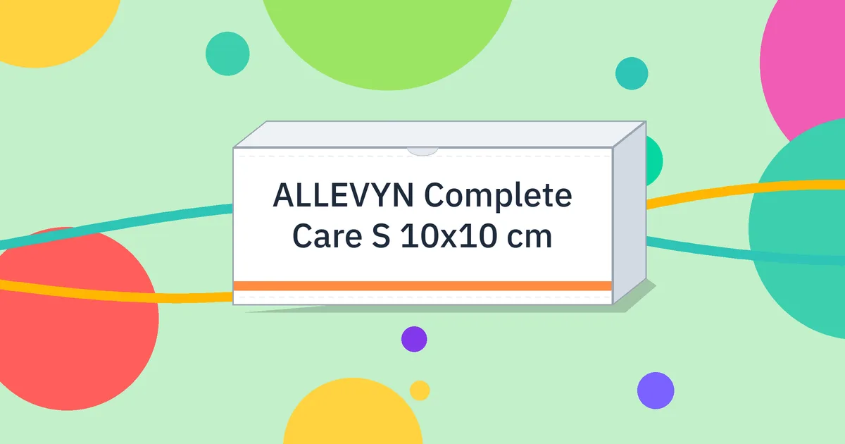 Symbolbild: Packung mit der Aufschrift ALLEVYN Complete Care S 10x10 cm (PZN 20178438) – Verfügbarkeit und Bezug in Apotheken in Frankfurt am Main
