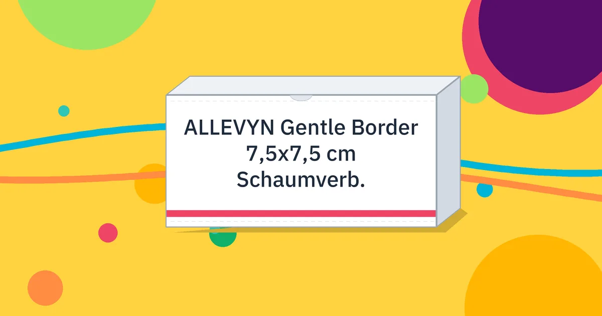 Symbolbild: Packung mit der Aufschrift ALLEVYN Gentle Border 7,5x7,5 cm Schaumverb. (PZN 13581240) – Verfügbarkeit und Bezug in Apotheken in Frankfurt am Main
