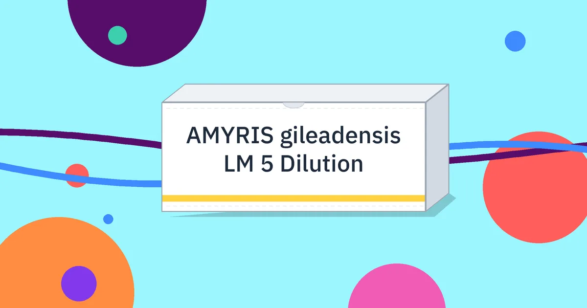 Symbolbild: Packung mit der Aufschrift AMYRIS gileadensis LM 5 Dilution (PZN 13326878) – Verfügbarkeit und Bezug in Apotheken in Frankfurt am Main