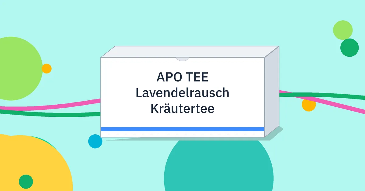 Symbolbild: Packung mit der Aufschrift APO TEE Lavendelrausch Kräutertee (PZN 16505860) – Verfügbarkeit und Bezug in Apotheken in Frankfurt am Main