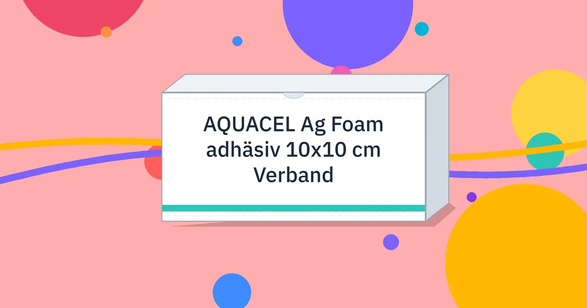 Symbolbild: Packung mit der Aufschrift AQUACEL Ag Foam adhäsiv 10x10 cm Verband (PZN 12419709) – Verfügbarkeit und Bezug in Apotheken in Frankfurt am Main