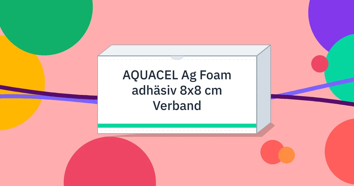 Symbolbild: Packung mit der Aufschrift AQUACEL Ag Foam adhäsiv 8x8 cm Verband (PZN 14133822) – Verfügbarkeit und Bezug in Apotheken in Frankfurt am Main