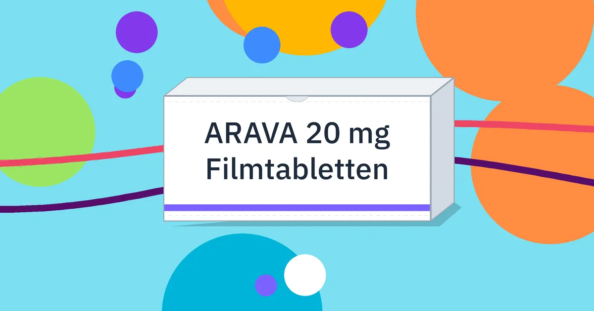 Symbolbild: Packung mit der Aufschrift ARAVA 20 mg Filmtabletten (PZN 02654763) – Verfügbarkeit und Bezug in Apotheken in Frankfurt am Main