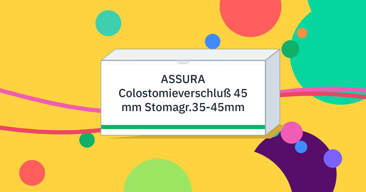 Symbolbild: Packung mit der Aufschrift ASSURA Colostomieverschluß 45 mm Stomagr.35-45mm (PZN 00497503) – Verfügbarkeit und Bezug in Apotheken in Frankfurt am Main